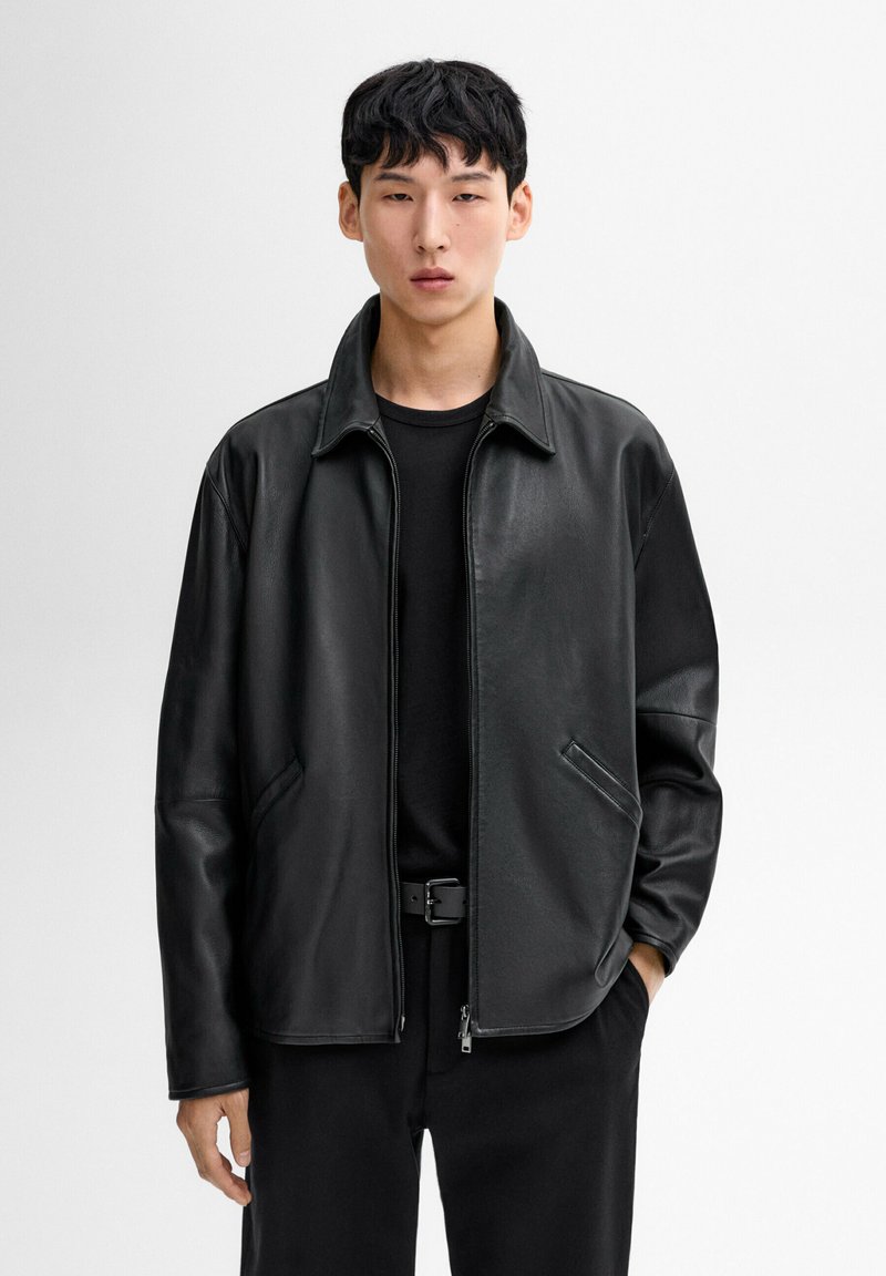 Massimo Dutti Leather jacket - black - Zalando.co.uk