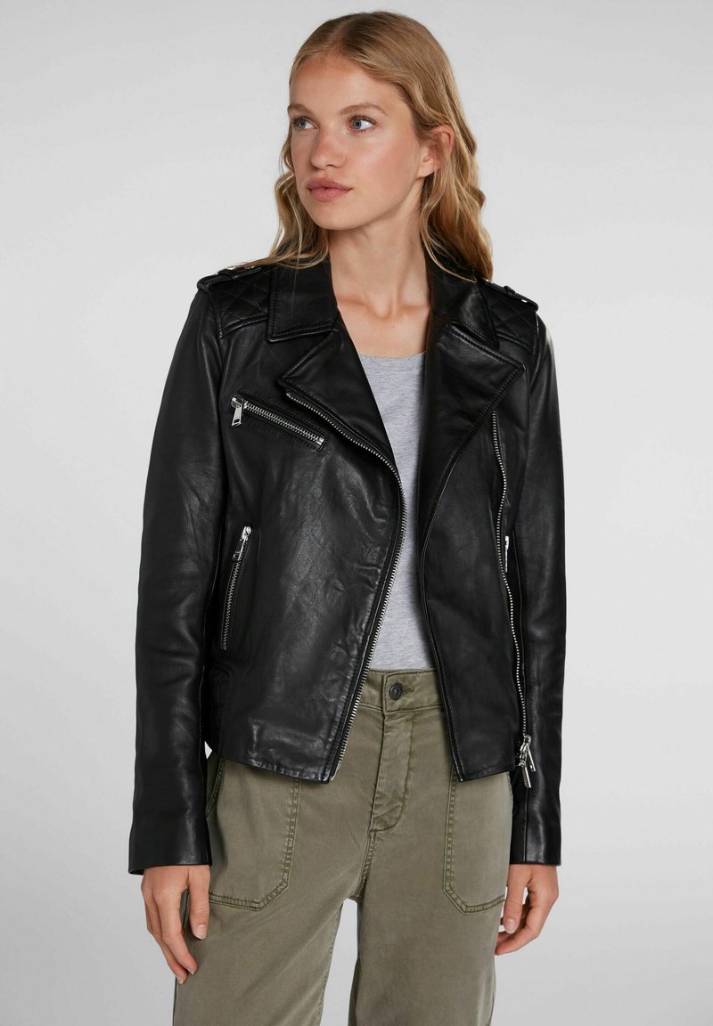 Oui Leather jacket - black - Zalando.de