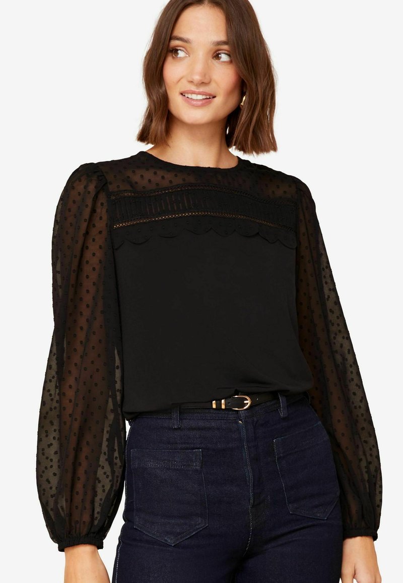 Love & Roses DOBBY MIX REGULAR FIT - Long sleeved top - black - Zalando