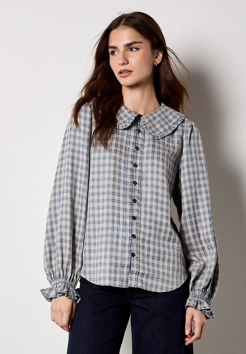 Apricot CHENILLE CHECK RUFFLE COLLAR - Chemisier - blue/bleu - ZALANDO.FR