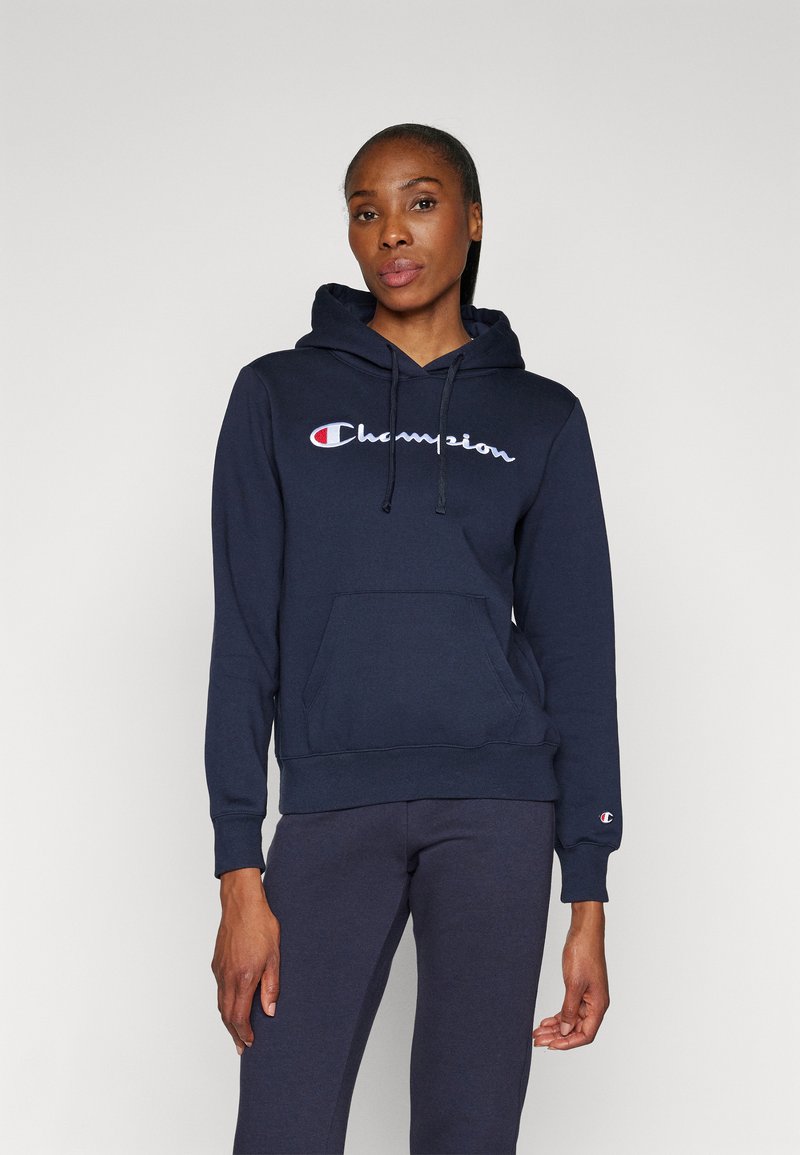 Champion ICONS HOODED LARGE LOGO - Sweatshirt - dark blue/dunkelblau ...