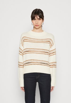 JDY JDYEVIE O NECK PUFF STRIPE - Pullover - cloud dancer/mauve mist/chocolate fondant/écru ...