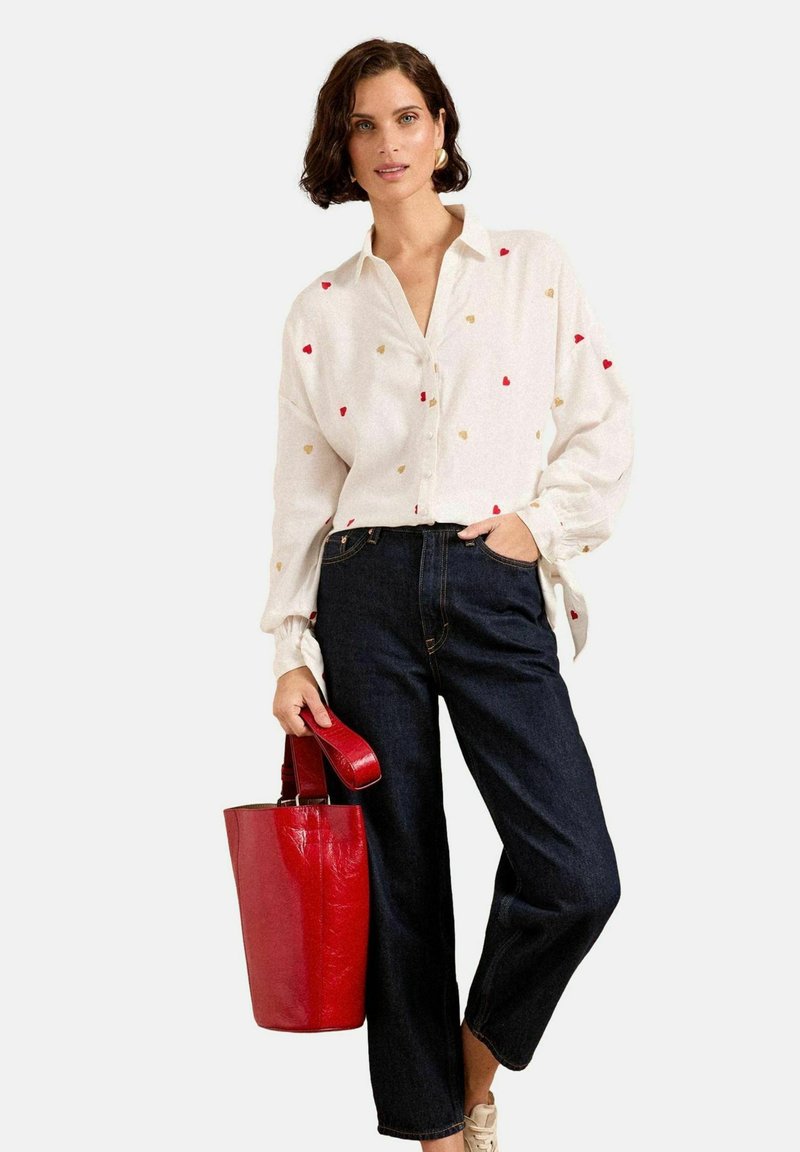 Love & Roses LOVE & ROSES EMBROIDERED STRIPE TIE CUFF SHIRT - Blusa ...