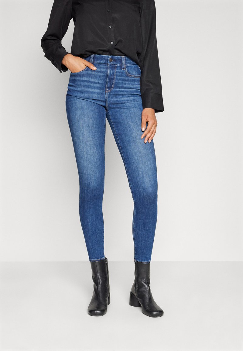 American Eagle CURVY HIGH RISE - Jeggings - dark wash/dark-blue denim ...