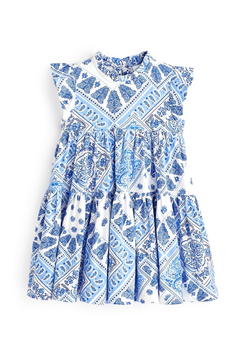 Next SHORT SLEEVE TIERED JERSEY DRESS - Rochie din jerseu - blue/alb ...