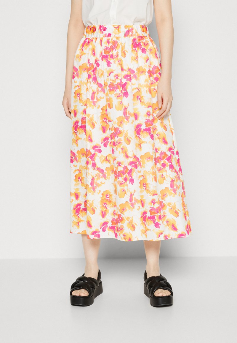 Selected Femme SLFDORITA MIDI SKIRT - A-Linien-Rock - papaya/mehrfarbig ...