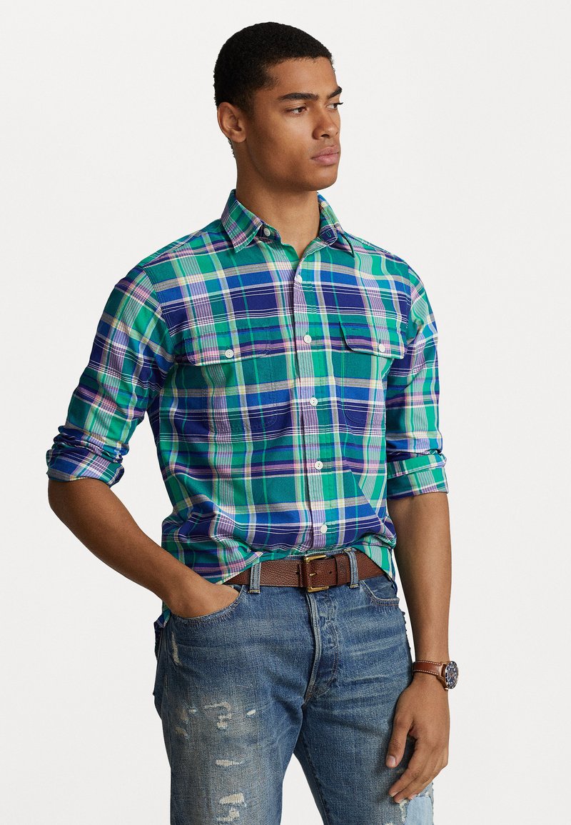 Polo Ralph Lauren LONG SLEEVE SPORT - Shirt - green/navy multi/green ...