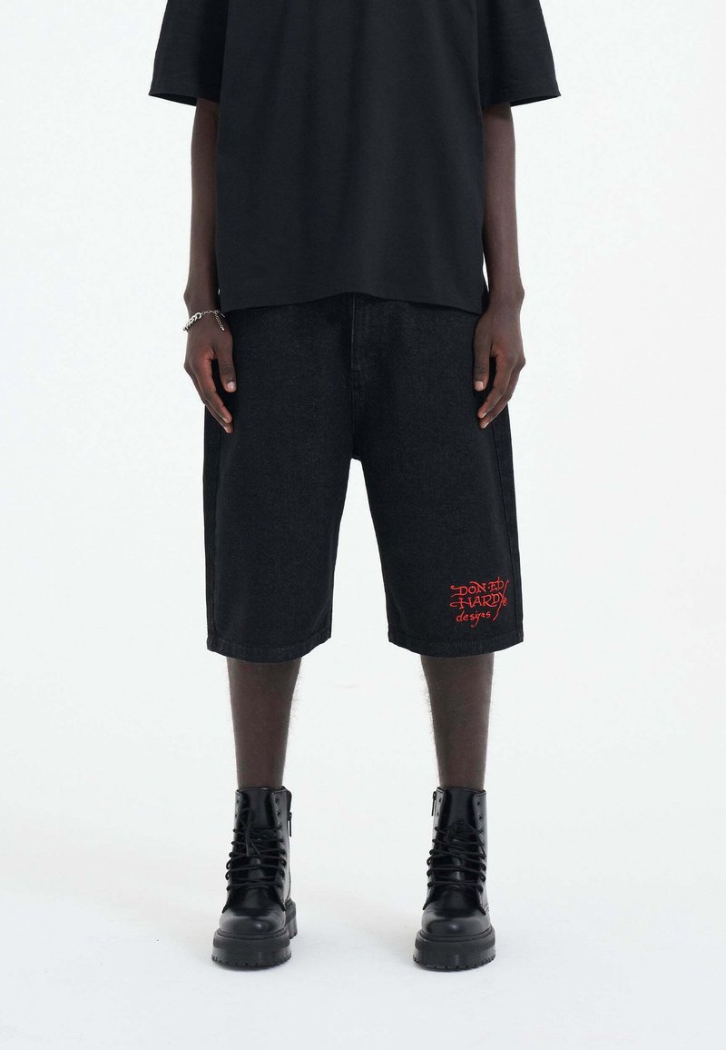 Ed Hardy BATTLE-DRAGON DIAMANTE JORTS - Denim shorts - black - Zalando.ie