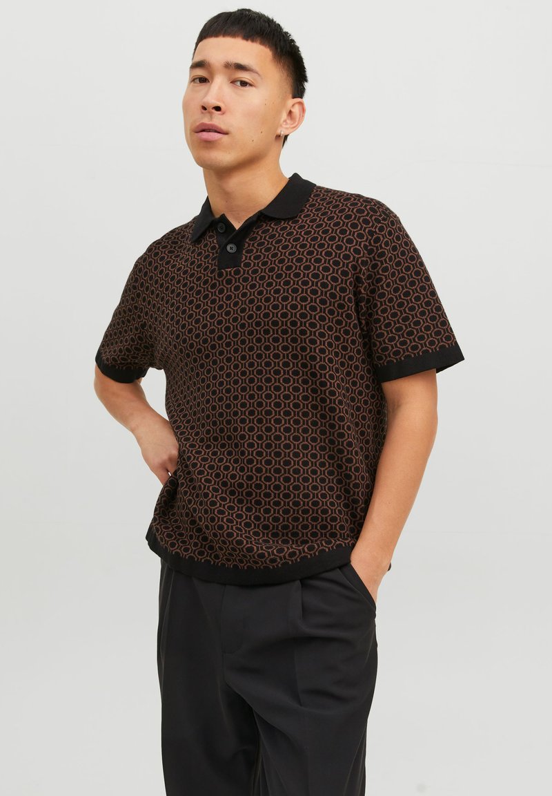 Jack & Jones JORBELIZE JACQUARD - Polo shirt - black/chestnut/black ...