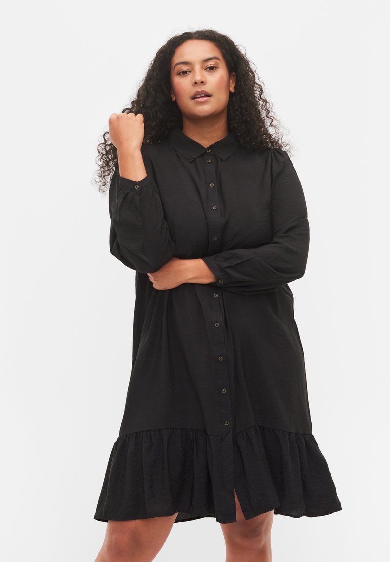 Zizzi MIT RÜSCHENSAUM - Shirt dress - black - Zalando.de