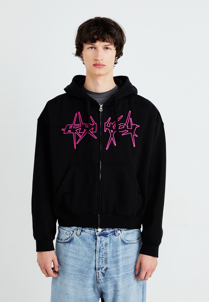 Weekday BOXY GRAPHIC ZIP HOODIE - Felpa con zip - black/nero - Zalando.it