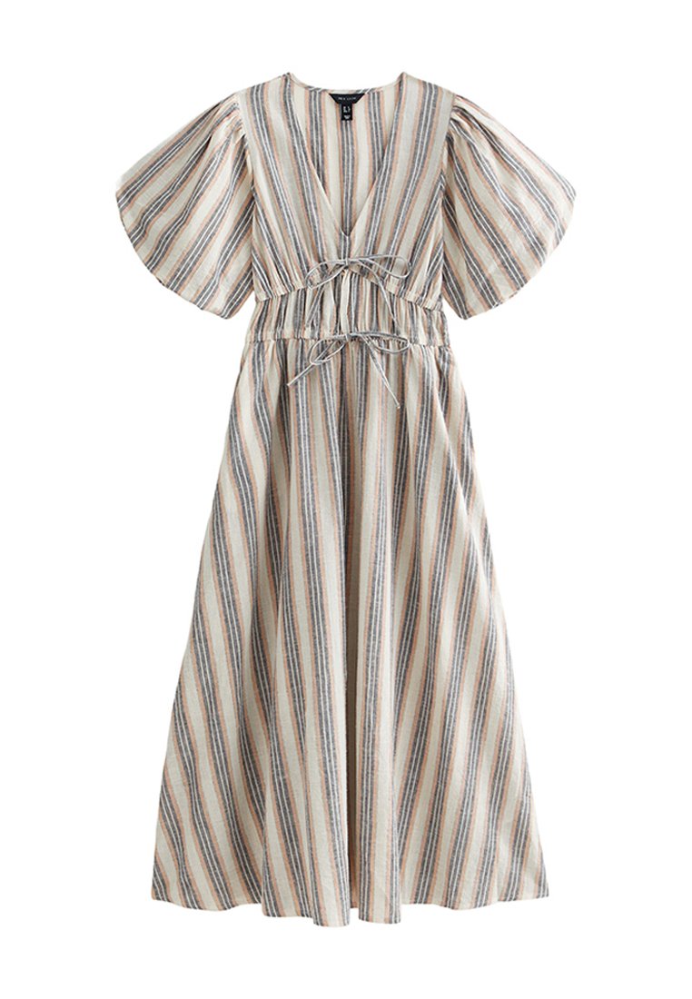 New Look STRIPE PUFF SLEEVE MIDI - Jurk - off white/crème - Zalando.nl