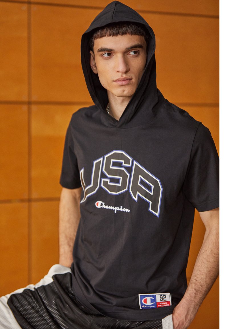 Champion RETRO SPORT HOODED - T-Shirt print - black/schwarz - Zalando.de