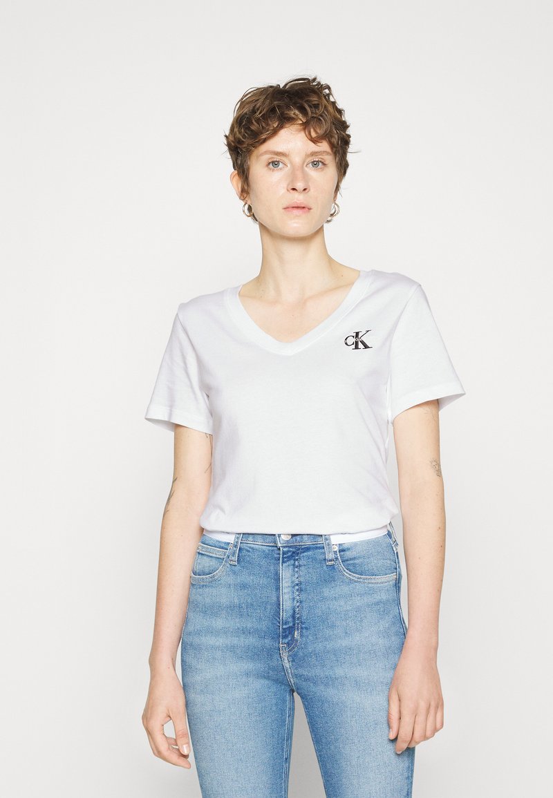 Calvin Klein Jeans Monogram Logo Slim V Neck Tee T Shirt Basic