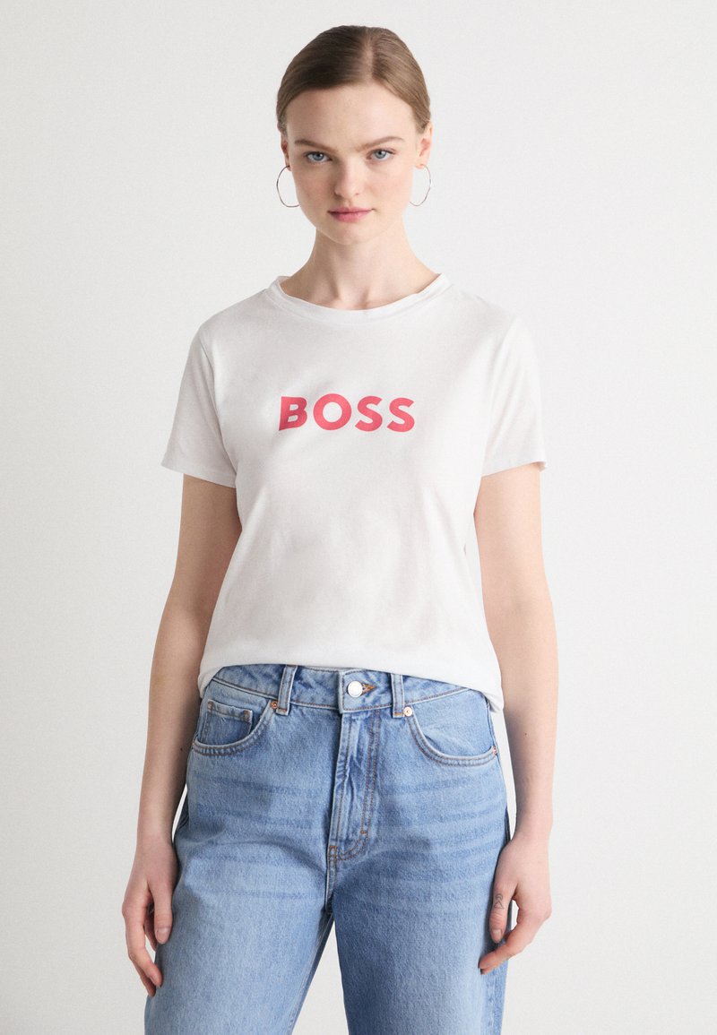 BOSS ELOGO - Print T-shirt - natural/green - Zalando.co.uk