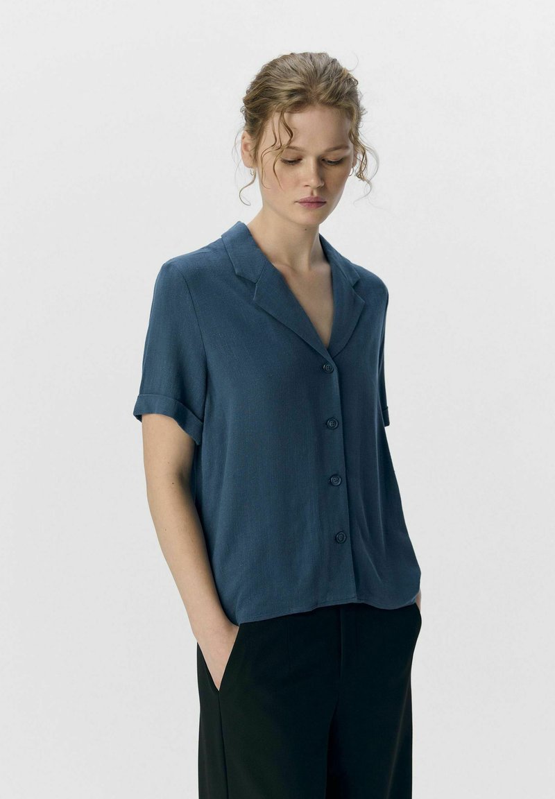 Object Button-down blouse - dark denim/dark-blue denim - Zalando