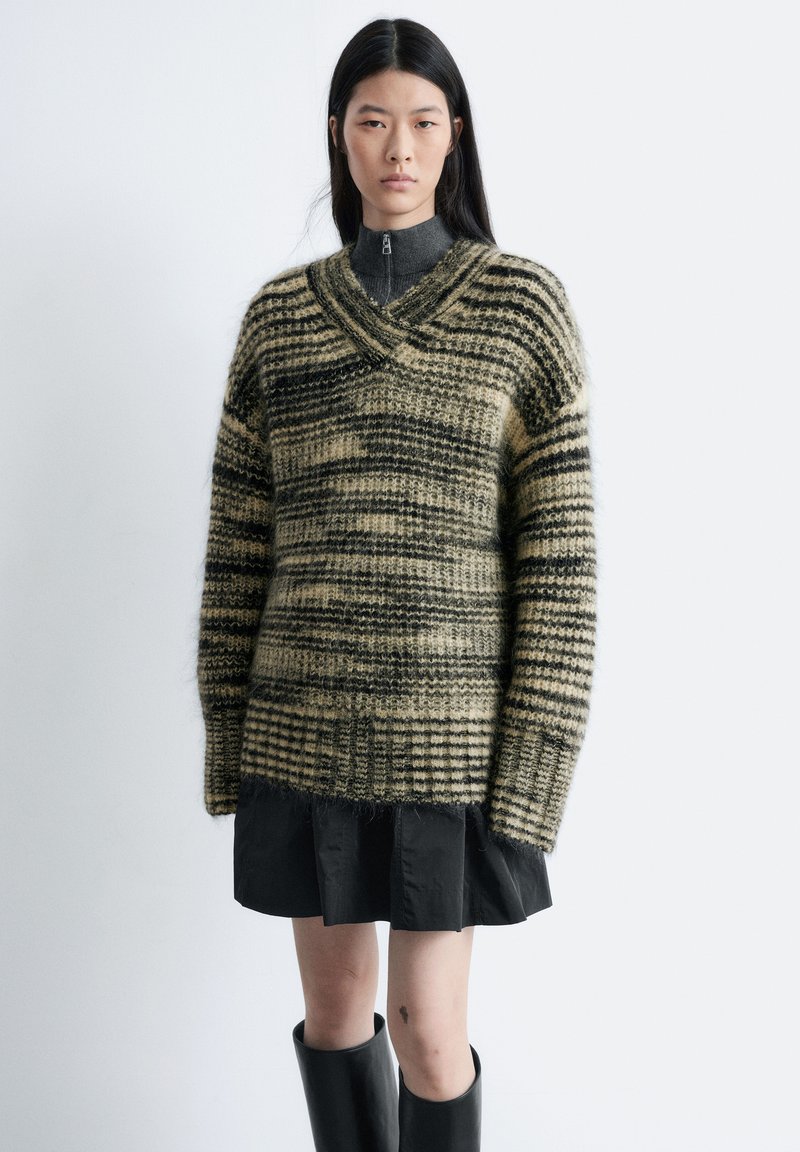 & other stories V-NECK - Jumper - black/beige melange/black - Zalando