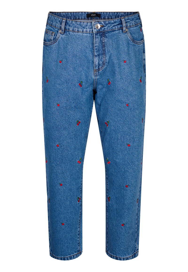 Zizzi MILLE MOM MIT STICKEREI - Jeans Straight Leg - light blue cherry/lyseblå - Zalando.dk