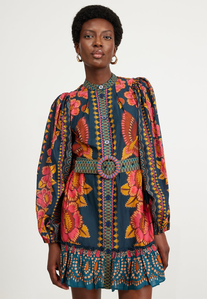 Farm Rio AINIKA PUFF SLEEVE MINI DRESS - Jurk - ainika sparkle teal ...