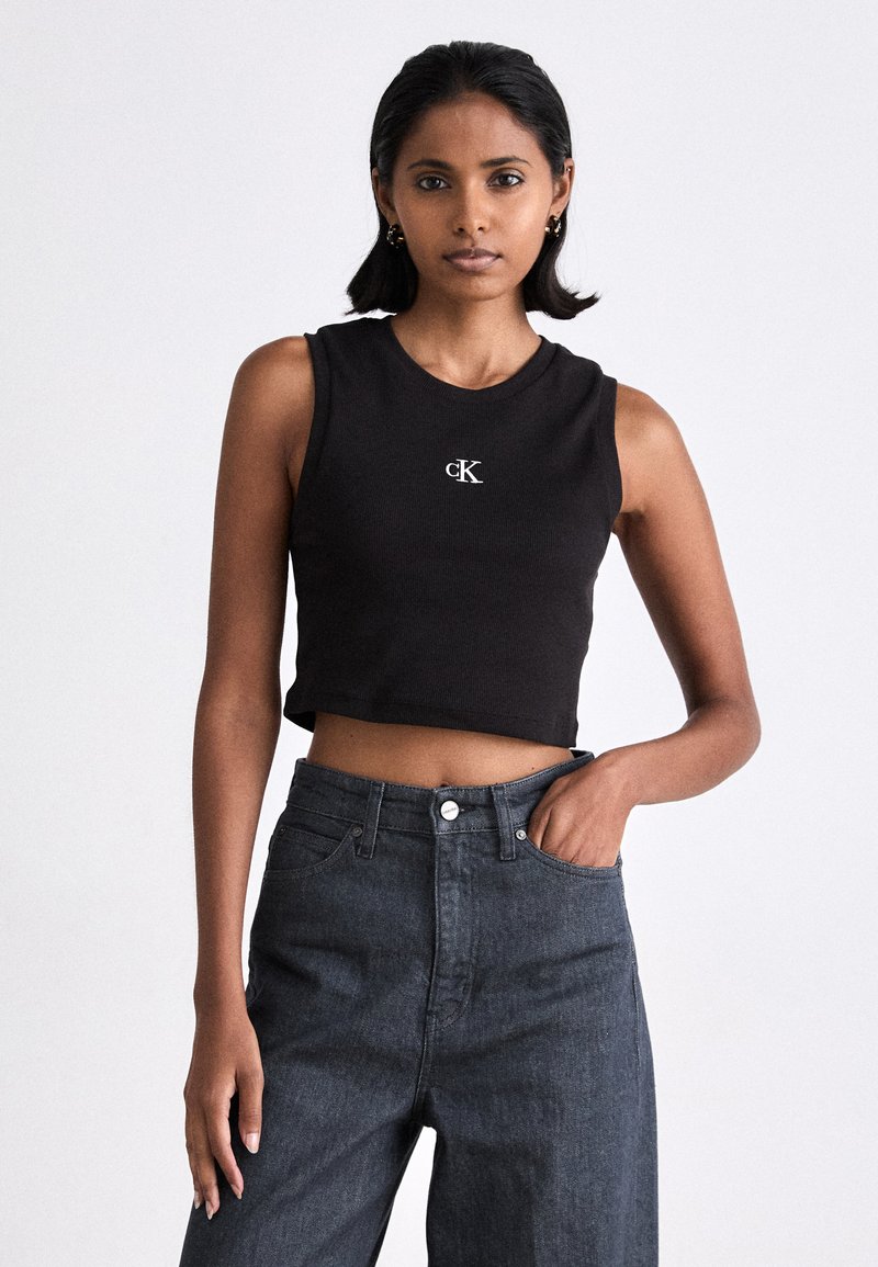 Calvin Klein Jeans CROP TANK - Topper - black/white/svart - Zalando.no
