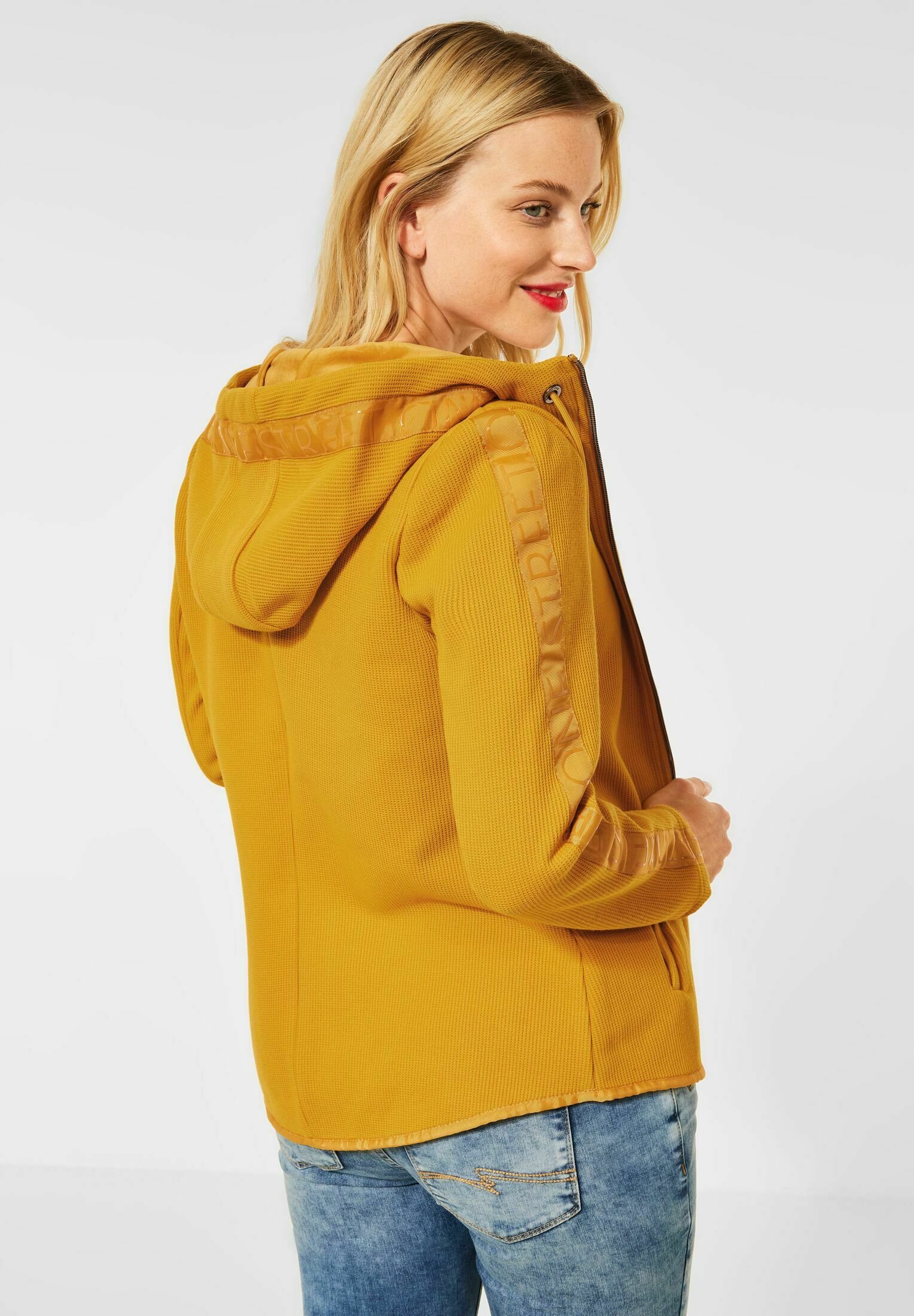 Vorderseite Flugblatt Wahrnehmung Gelbe Sweatshirt Jacke Damen vorderseite-flugblatt-wahrnehmung-gelbe-sweatshirt-jacke-damen
