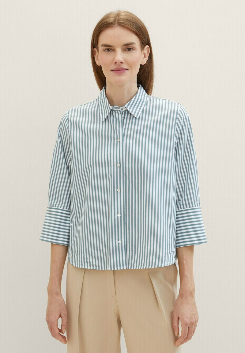 TOM TAILOR GESTREIFTE - Overhemdblouse - green offwhite vertical stripe ...