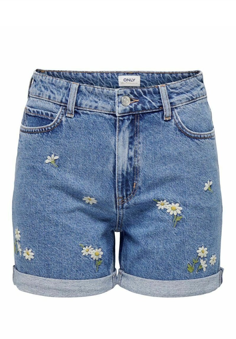 ONLY HIGH WAIST - Jeansshort - medium blue denim/blauw denim/bluedenim ...