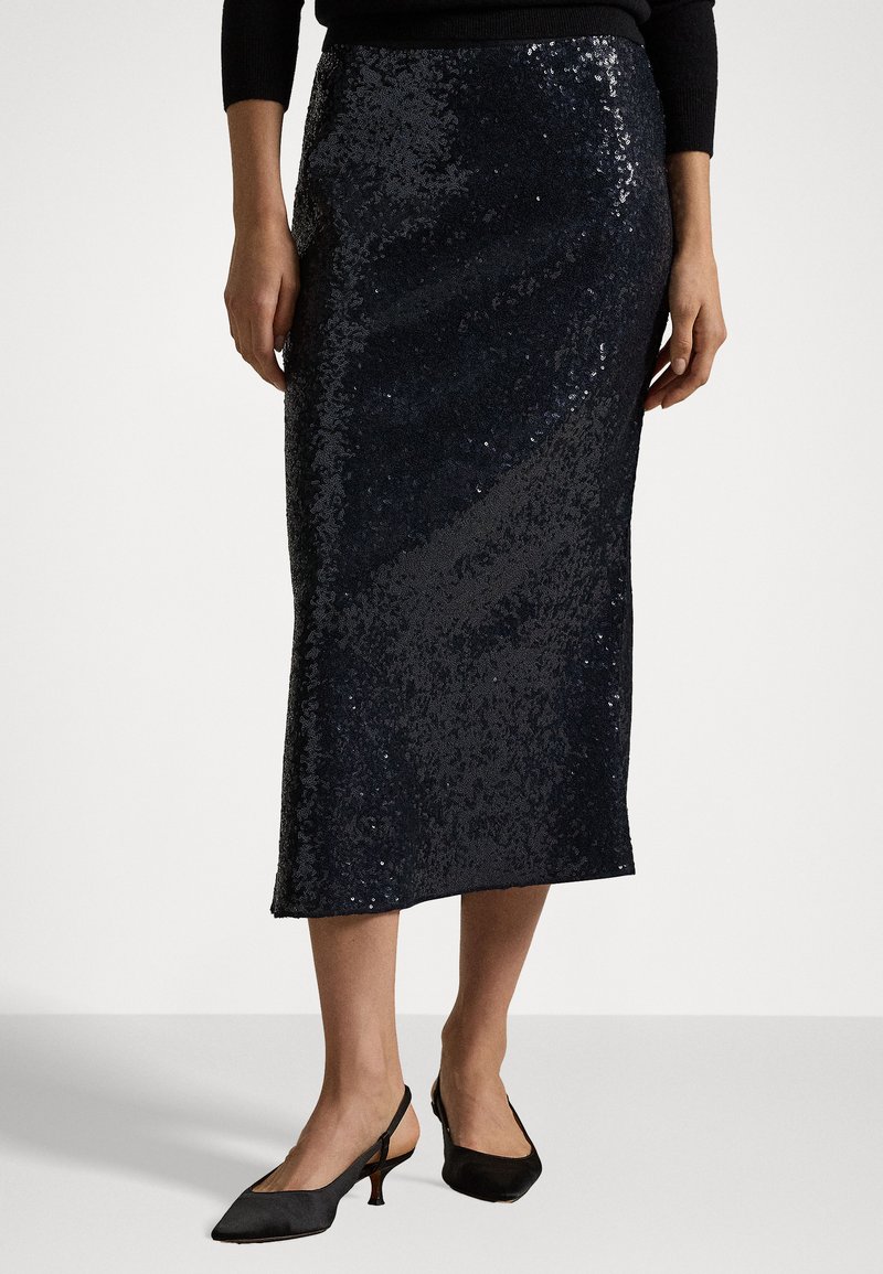 Polo Ralph Lauren SEQUINED STRETCH A-LINE SKIRT - A-Linien-Rock - deep navy/dunkelblau - Zalando.de
