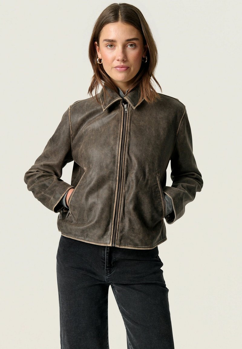 Soaked in Luxury INGELA - Leather jacket - worn down black/black - Zalando