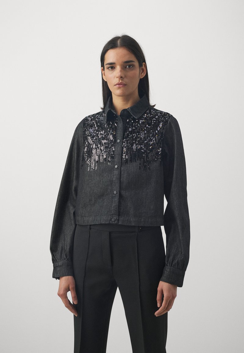 KARL LAGERFELD SPARKLE - Button-down blouse - black denim/black ...