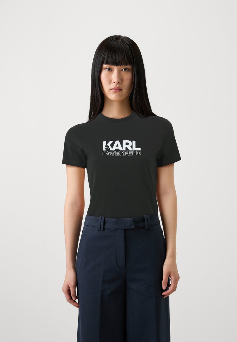 KARL LAGERFELD STACK LOGO - Print T-shirt - black - Zalando.co.uk