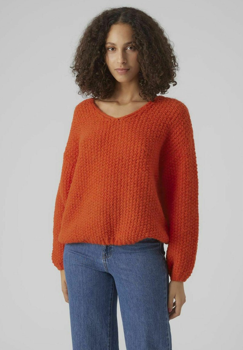 Vero Moda MERIN PULLOVER - Striktrøje - tangerine tango/orange - Zalando.dk