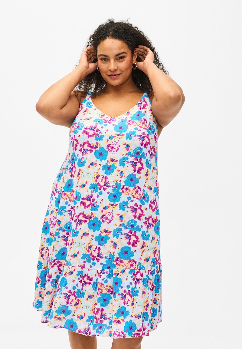 Zizzi SOMMER MIT TRÄGERN - Day dress - multi flower aop/blue - Zalando