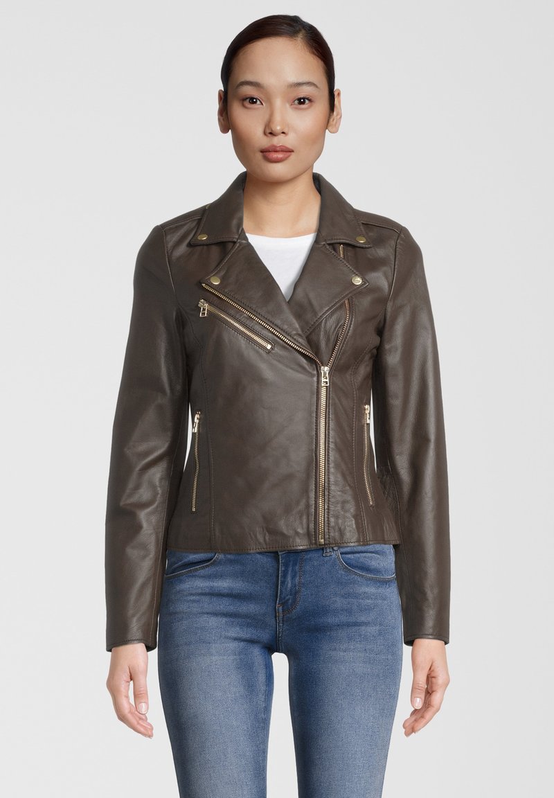 Goosecraft JULIA - Leather jacket - dark pewter/brown - Zalando