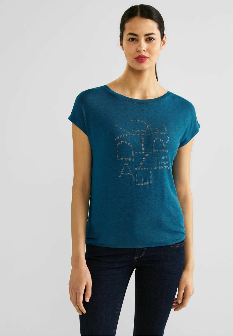 Street One MIT STEINCHENWORDING - Print T-shirt - deep splash blue/blue ...