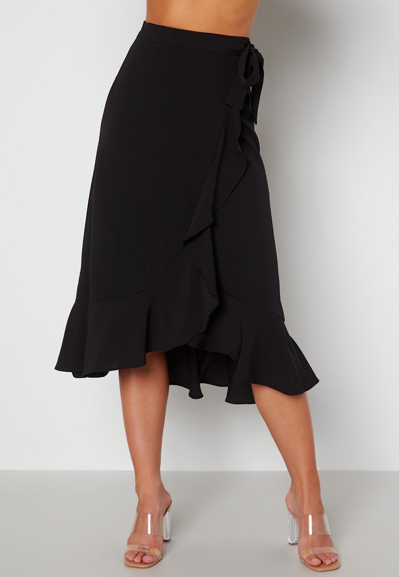 Bubbleroom Frill Tie Midi Wrap Skirt Wikkelrok Blackzwart Zalandobe