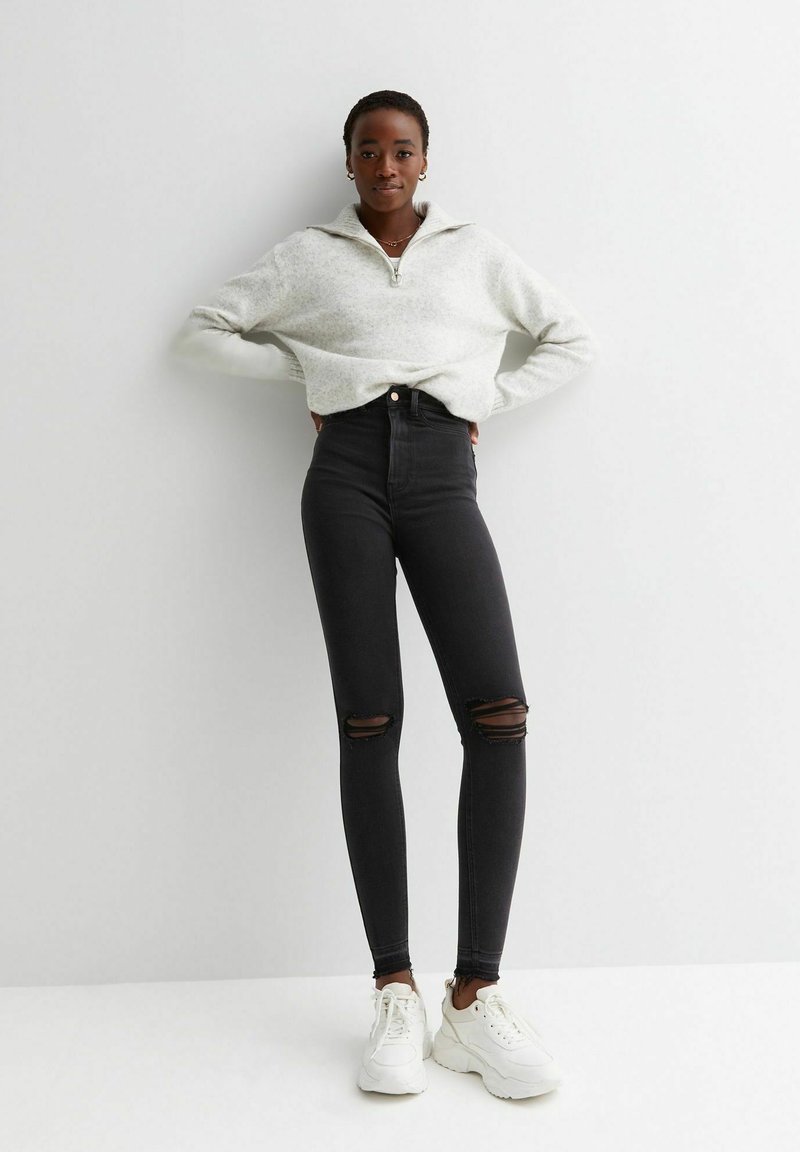 New Look Tall RIPPED HALLIE SUPER - Jeans Skinny Fit - black/schwarz ...