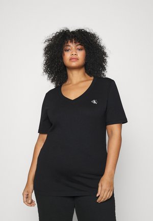 Calvin Klein Jeans Plus MONOLOGO V NECK TEE - T-shirt basique - bright white/blanc - ZALANDO.FR