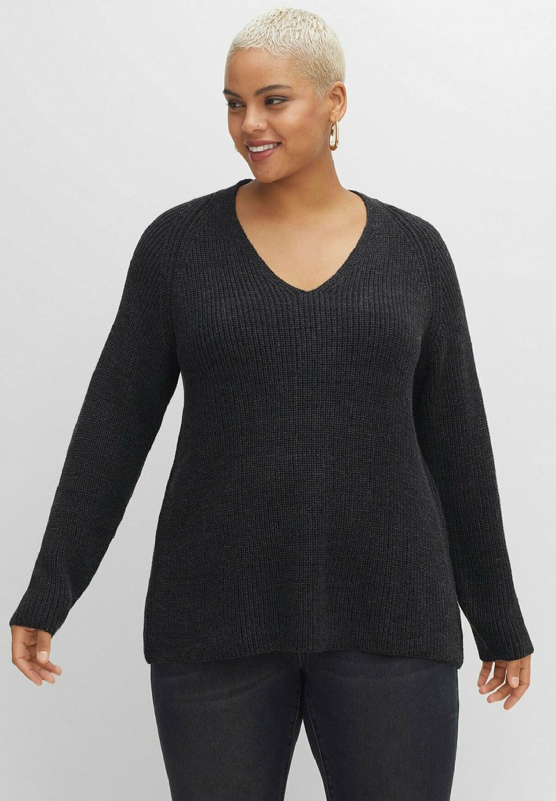 Sheego Sweter/czarny melanż - Zalando.pl
