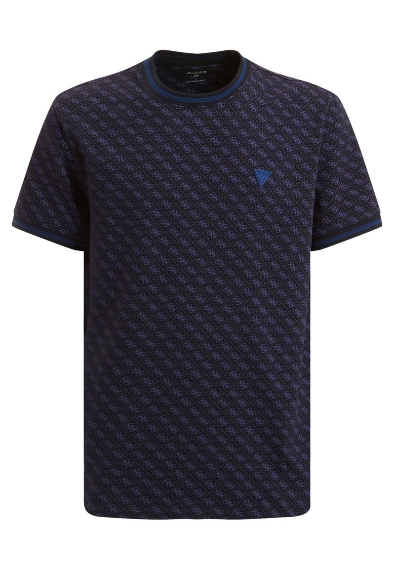 Guess Logo Allover T Shirt Imprimé Mehrfarbig Grundton Blau Bleu