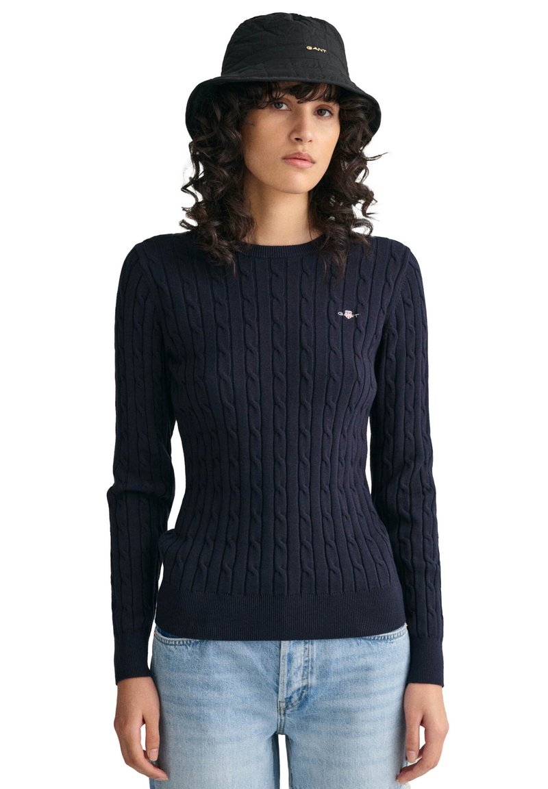 GANT STRETCH CABLE C NECK - Jersey de punto - evening blue/azul marino ...