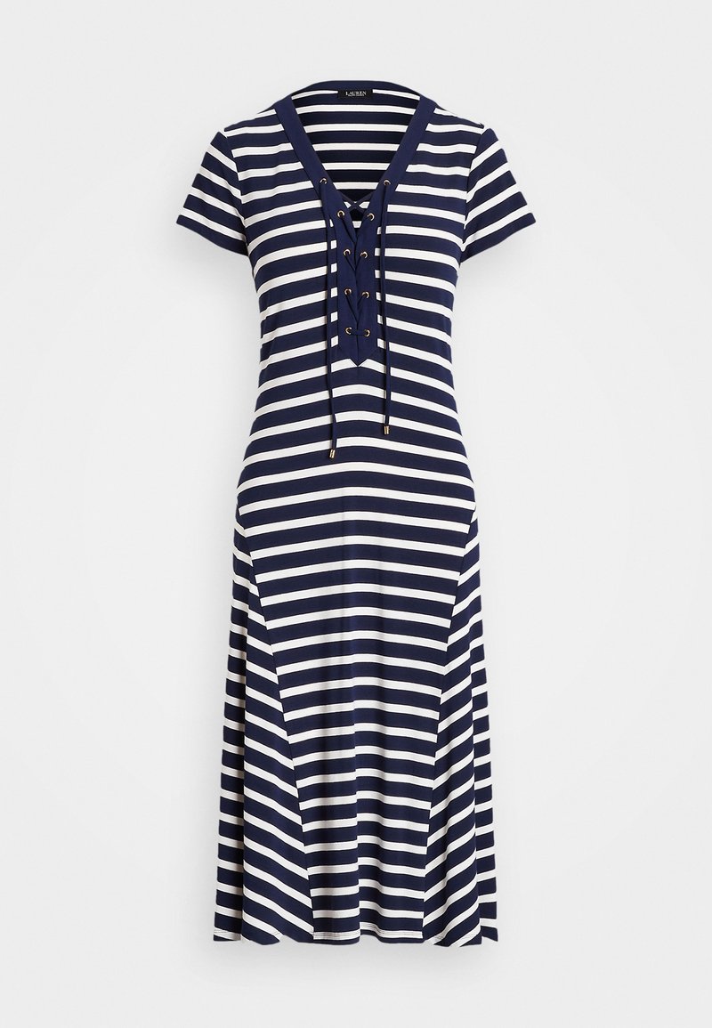 Lauren Ralph Lauren BRAYLEE SHORT SLEEVE DAY DRESS - Jersey dress - refined navy/white/dark blue ...