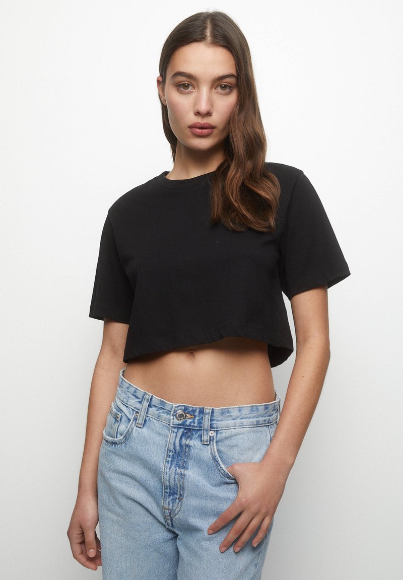 PULL&BEAR CROPPED - T-Shirt basic - black/schwarz - Zalando.at