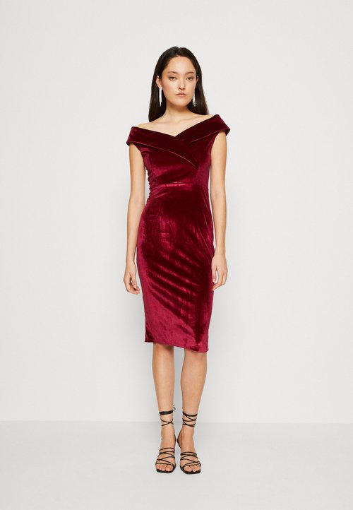 WAL G. V NECK RUFFLE SLEEVE MIDI DRESS - Kokteilikleit/peokleit - black ...