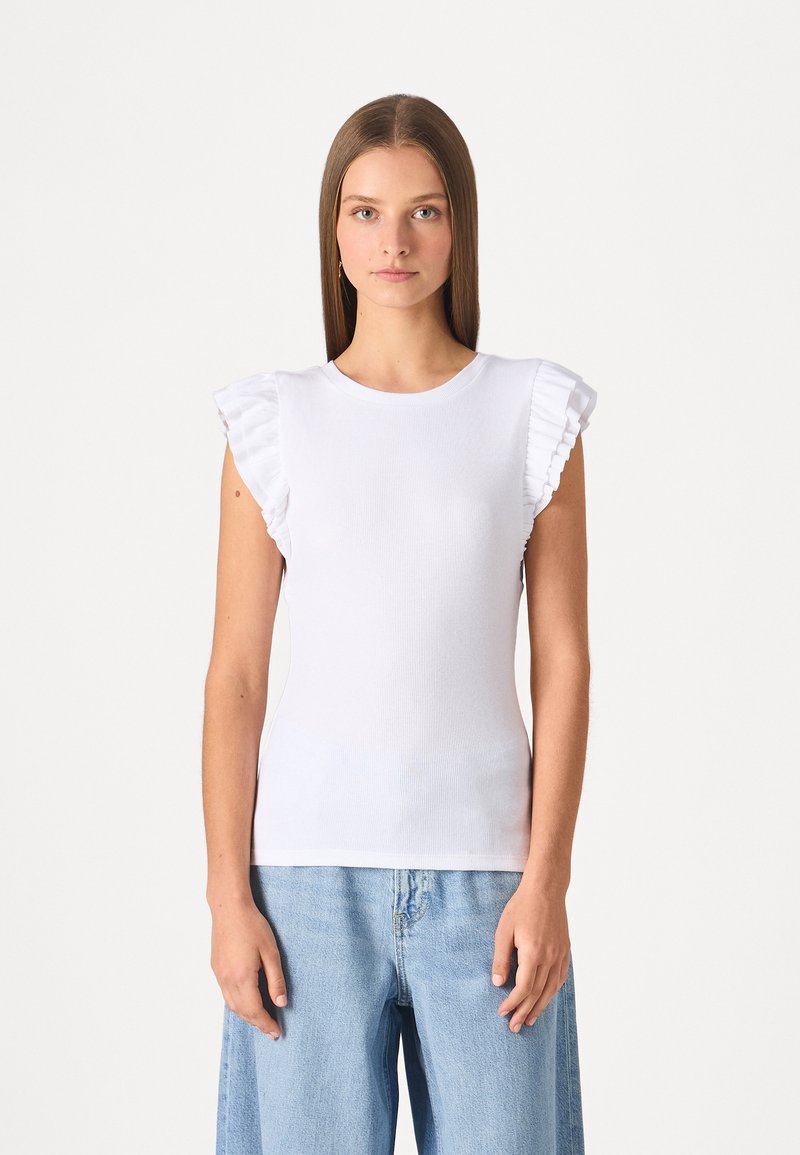 GAP RIBBED RUFFLE - Top - white - Zalando.ie