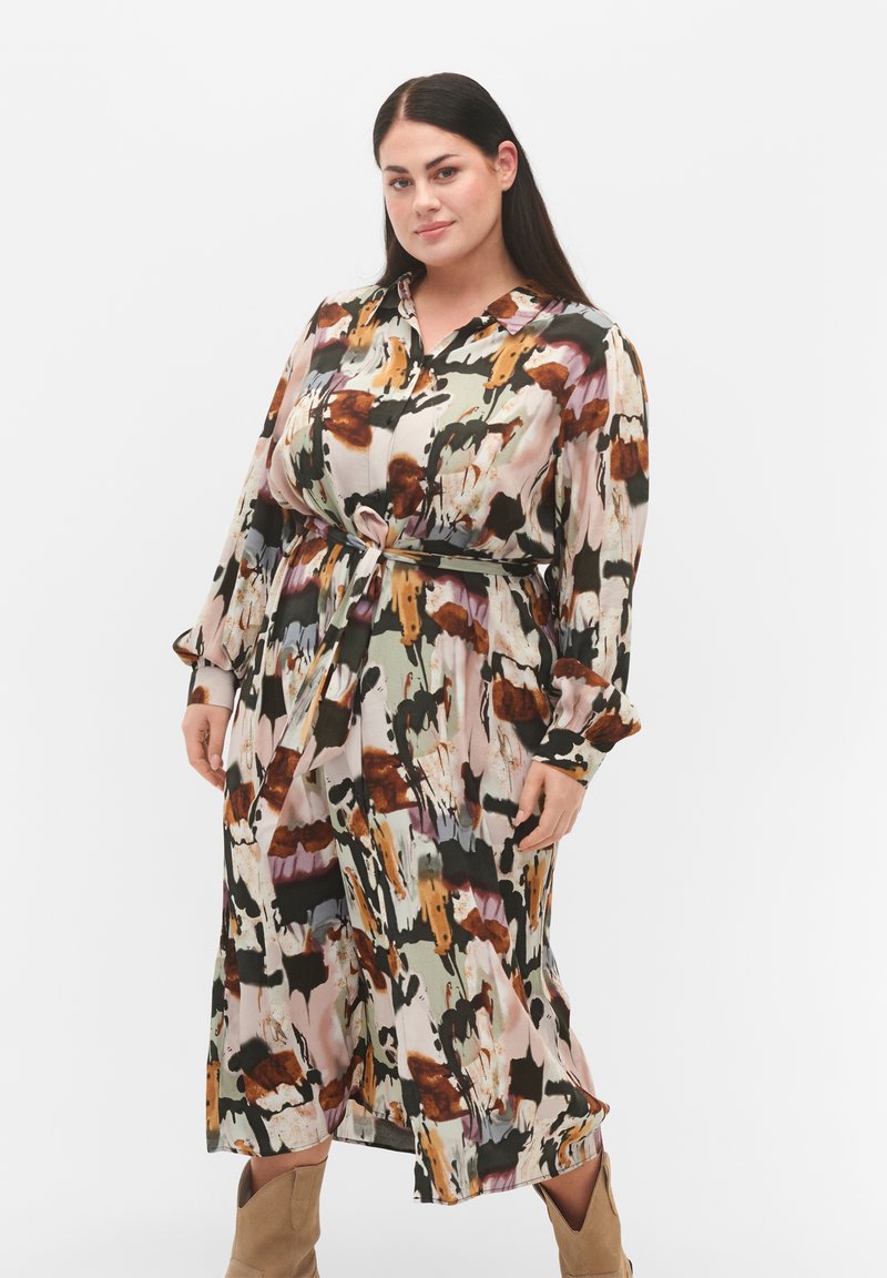 Zizzi IN WITH PRINT - Shirt dress - black aop/black - Zalando