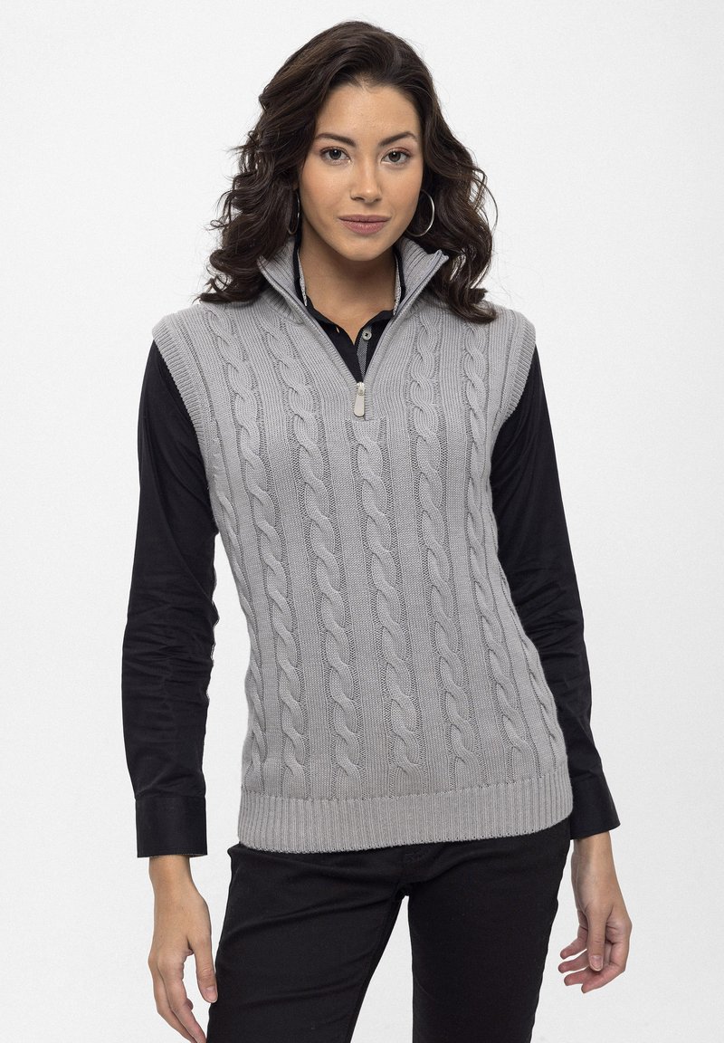 Felix Hardy CABLE HALF ZIPPER SLEEVELESS - Trui - light grey/lichtgrijs ...