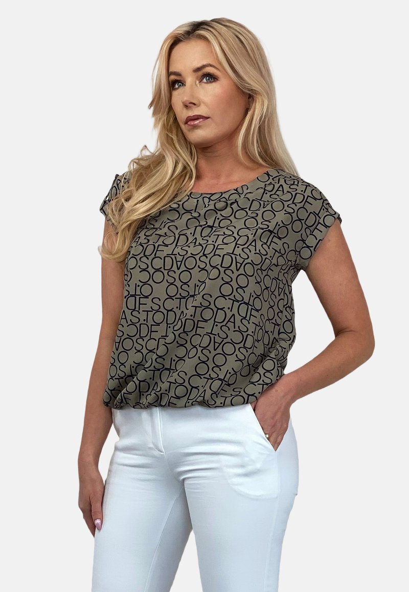 REGINA FASHION BOAT NECKLINE - Bluse - khaki with print/khaki - Zalando