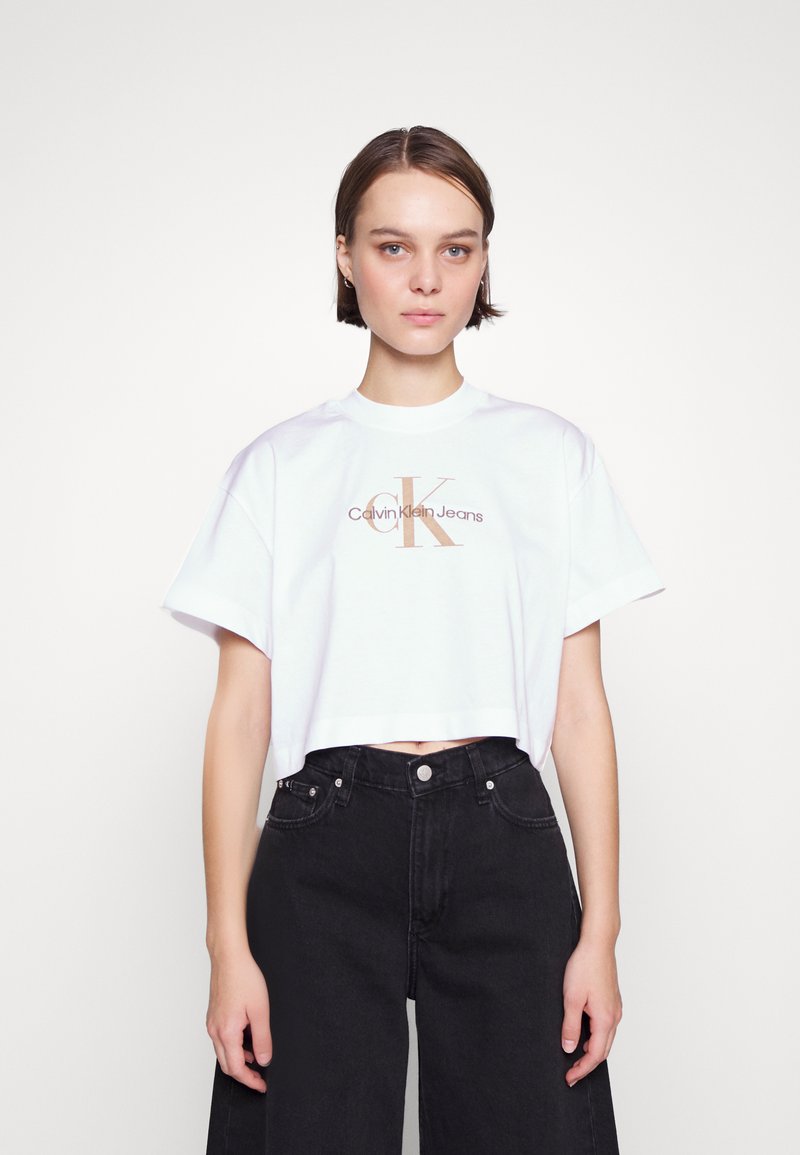Calvin Klein Jeans ARCHIVAL MONOLOGO CROPPED TEE - T-Shirt print - bright white/weiß - Zalando.ch