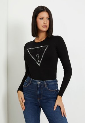 Guess LS RN DIANE TRIANGLE LOGO SWTR - Stickad tröja - jet black/svart ...